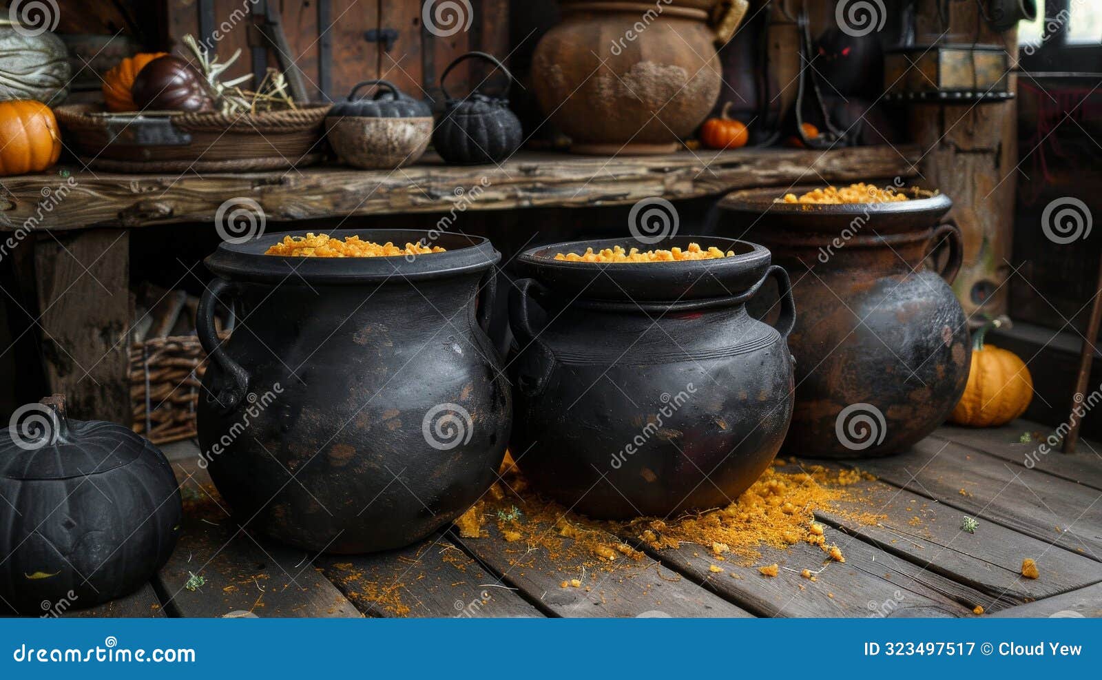 Assorted Cauldron Props for Halloween Display Stock Illustration ...