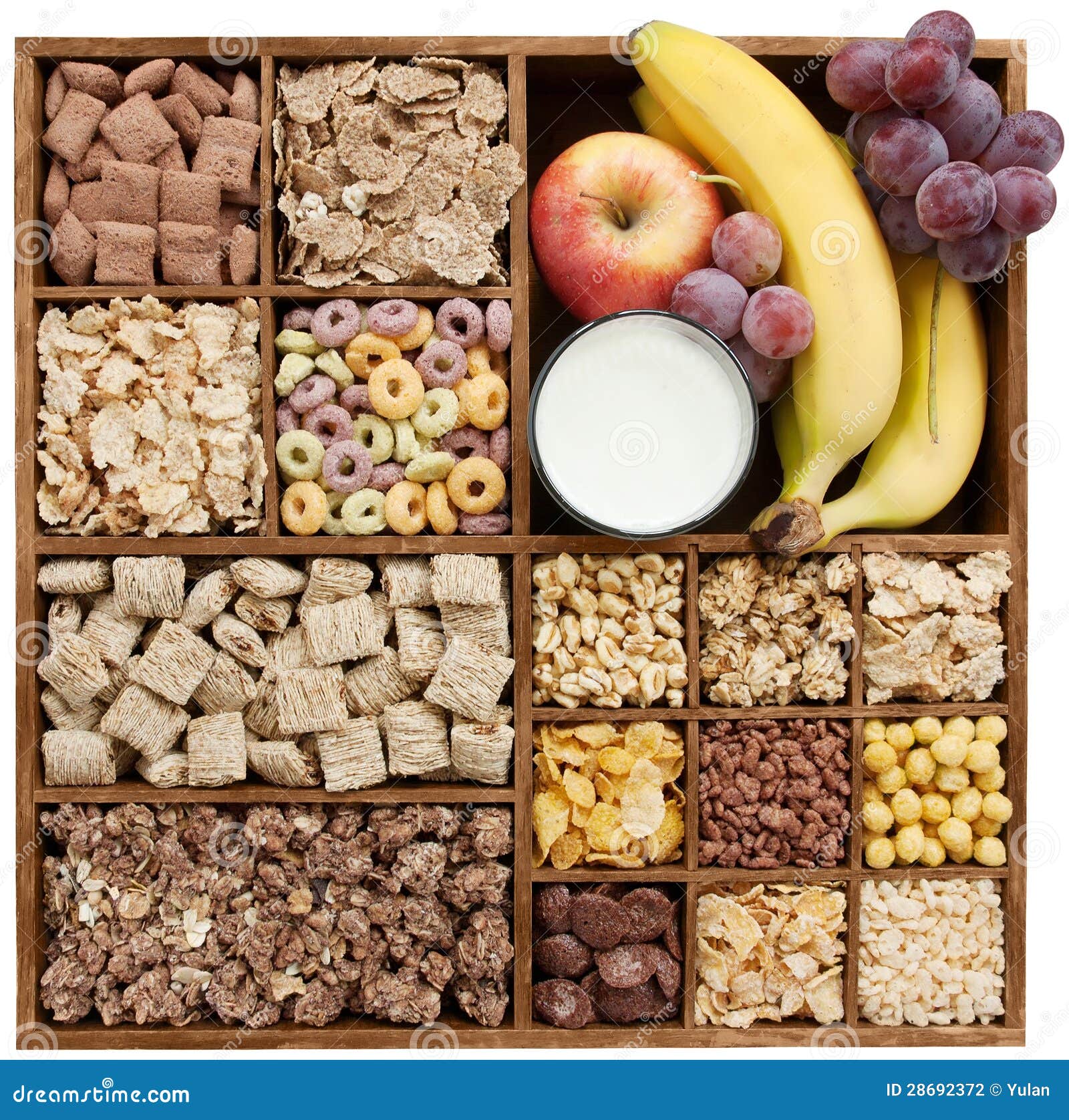 Assorted Cereals in Wooden Box Stock Photo - Image of dried, grape ...