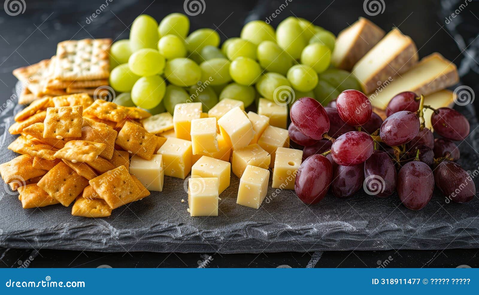 Assorted Cheese Cubes and Grapes on Slate Board with Crackers for ...