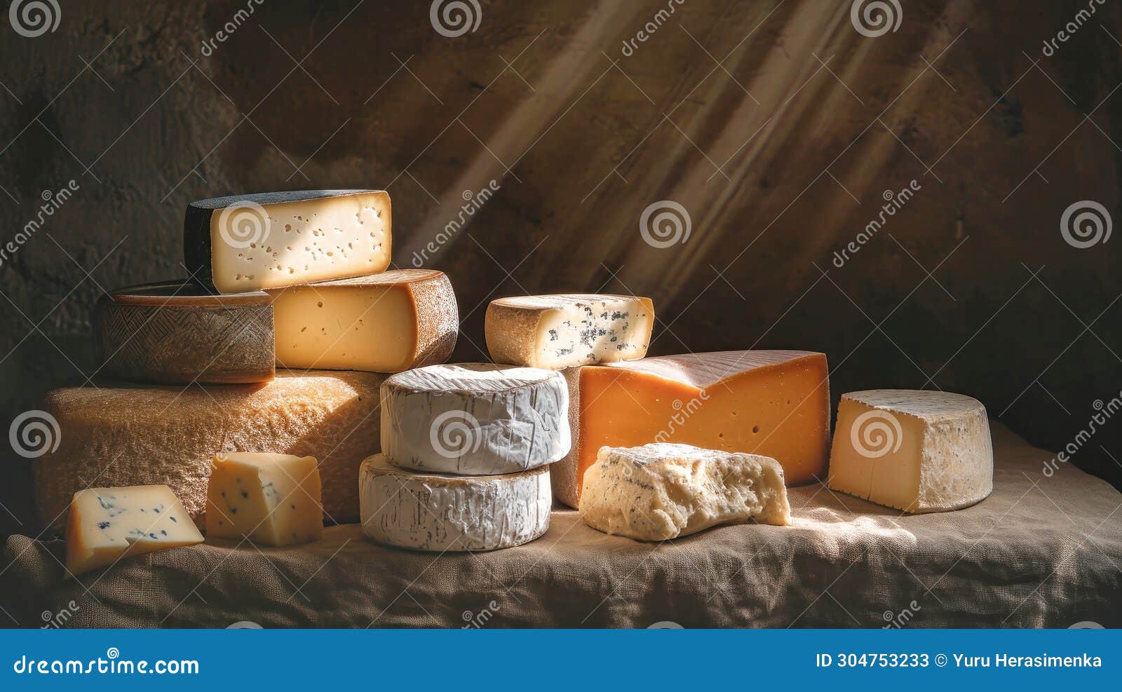 Assorted Cheese Pile on Table Stock Illustration - Illustration of ...