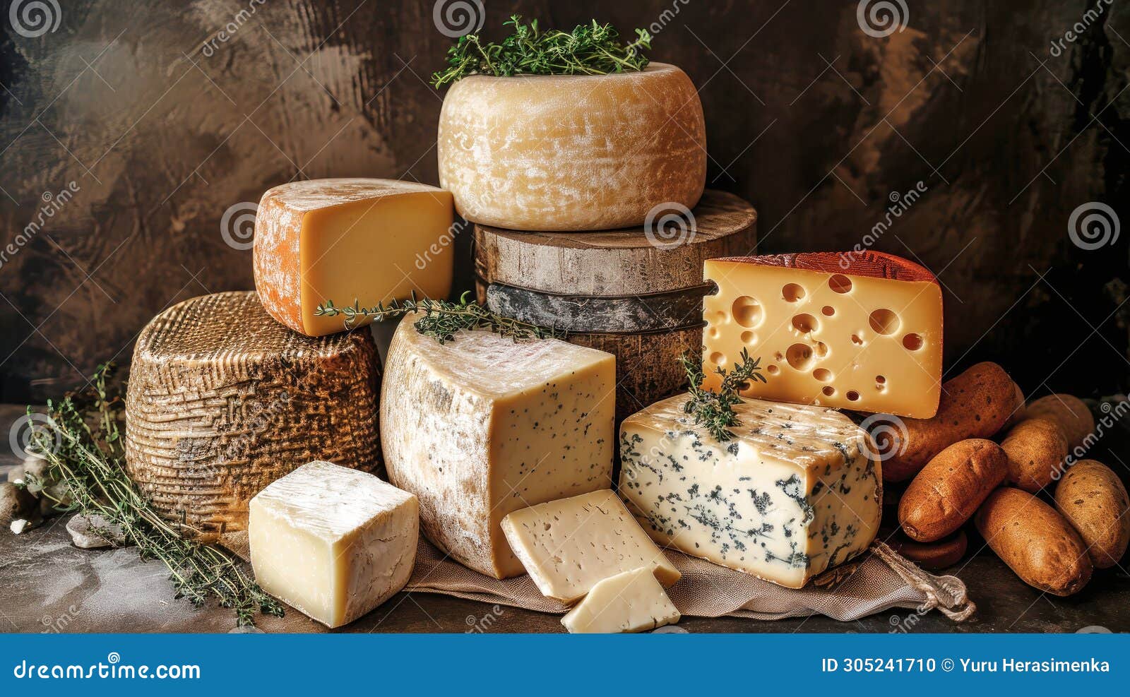 Assorted Cheese Pile on Table Stock Illustration - Illustration of ...