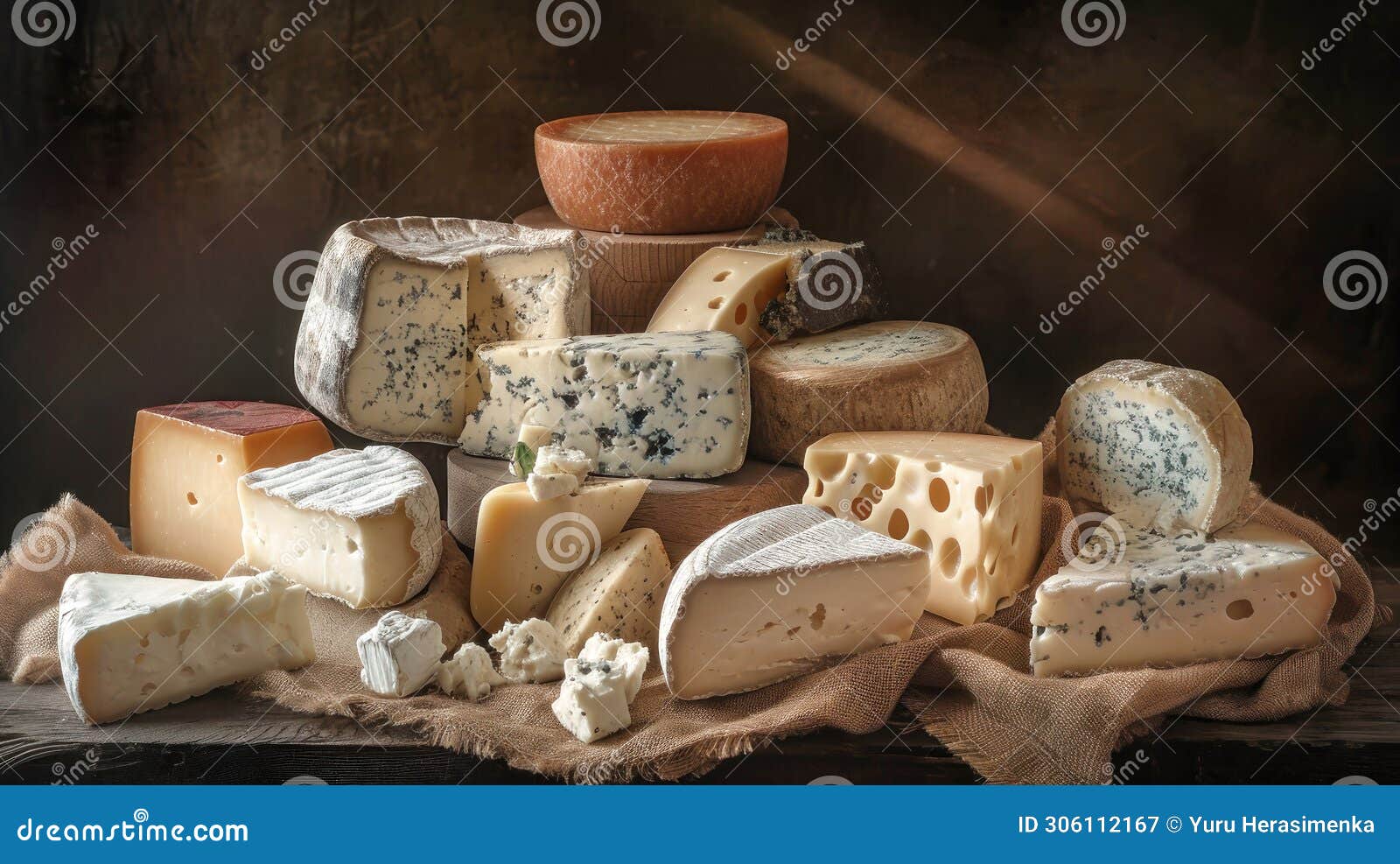 Assorted Cheese Pile on Table Stock Illustration - Illustration of ...