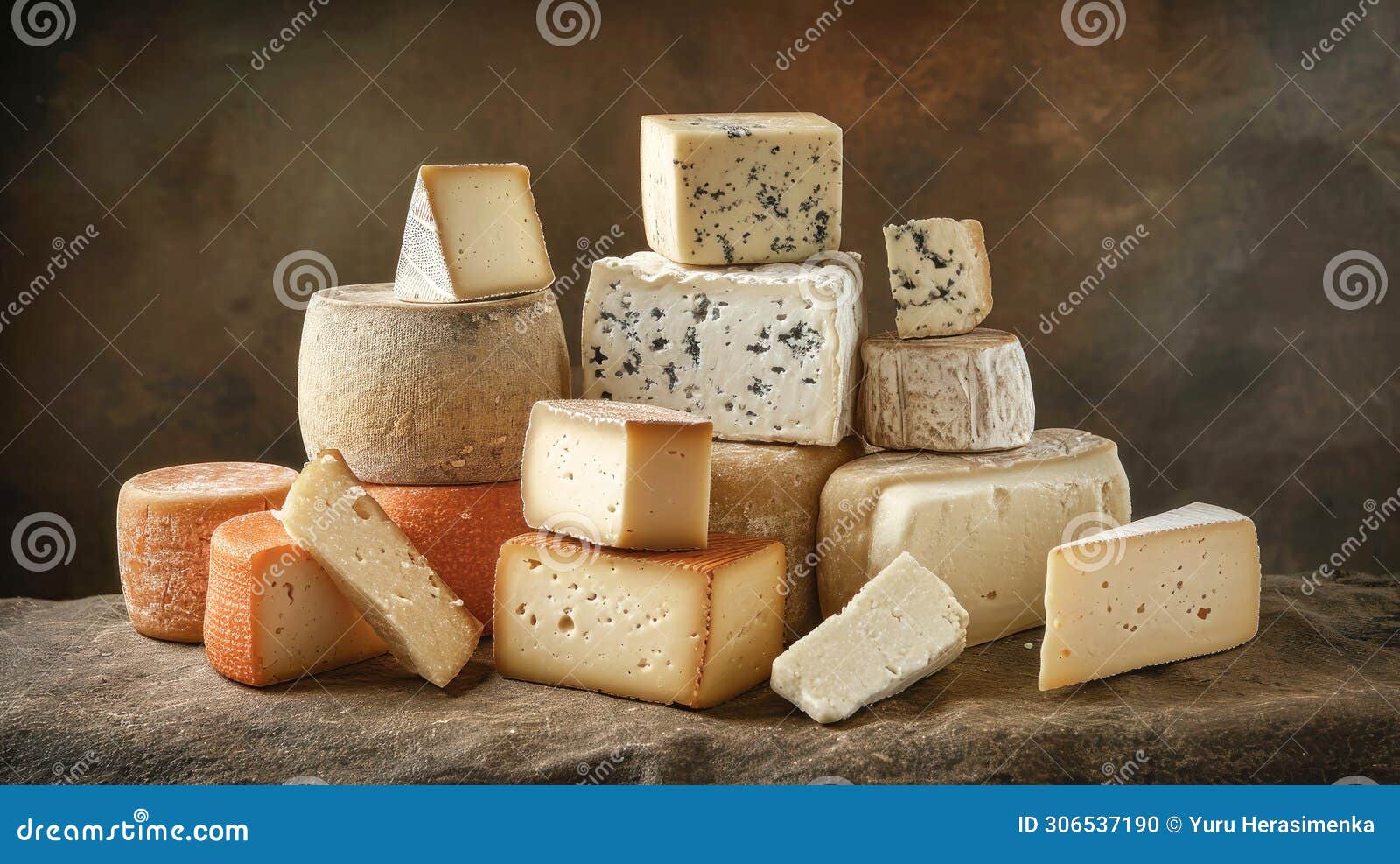Assorted Cheese Pile on Table Stock Illustration - Illustration of aged ...