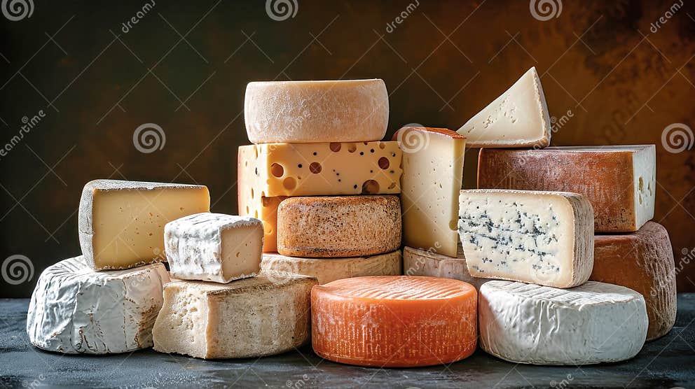 Assorted Cheese Pile on Table Stock Illustration - Illustration of ...
