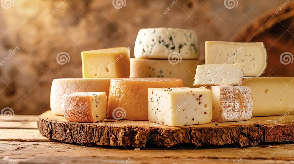 Assorted Cheese Pile on Table Stock Illustration - Illustration of ...