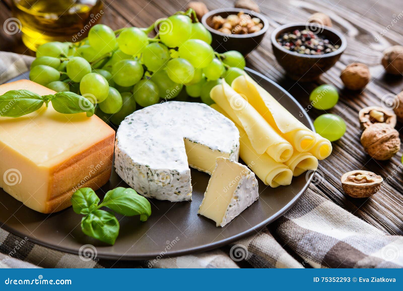 Assorted Cheese Plate with Fruit and Walnuts Stock Image - Image of ...