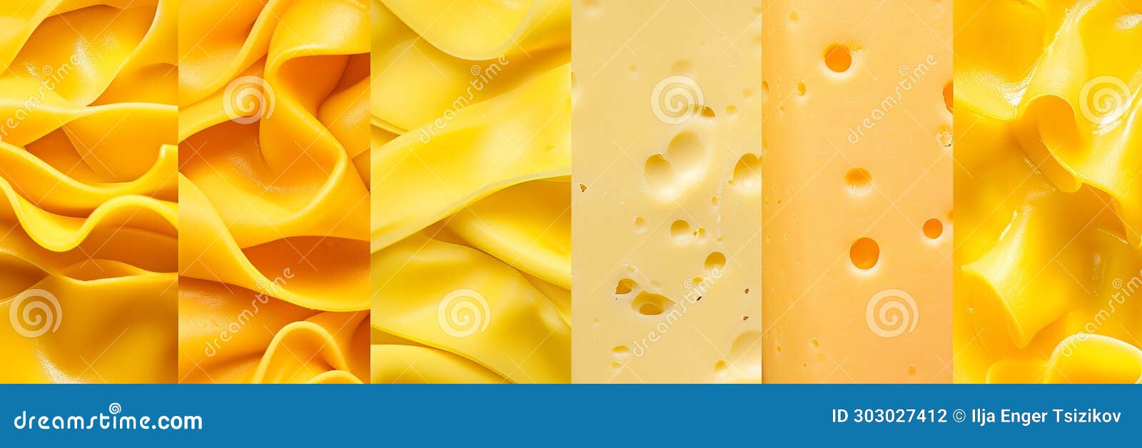 Assorted Cheese Products Divided by White Vertical Lines in Bright ...