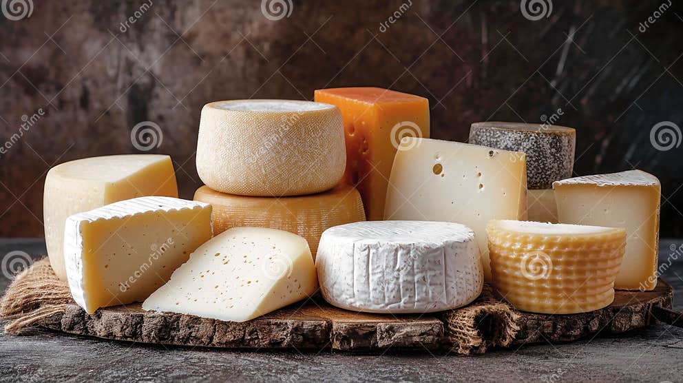 Assorted Cheese Stack on Wooden Table Stock Illustration - Illustration ...