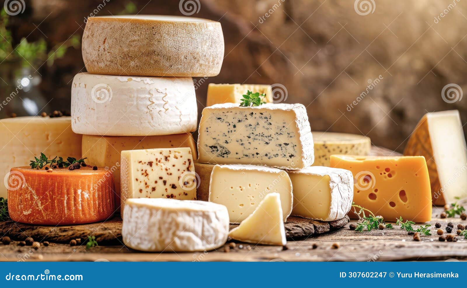 Assorted Cheese Stack on Wooden Table Stock Illustration - Illustration ...