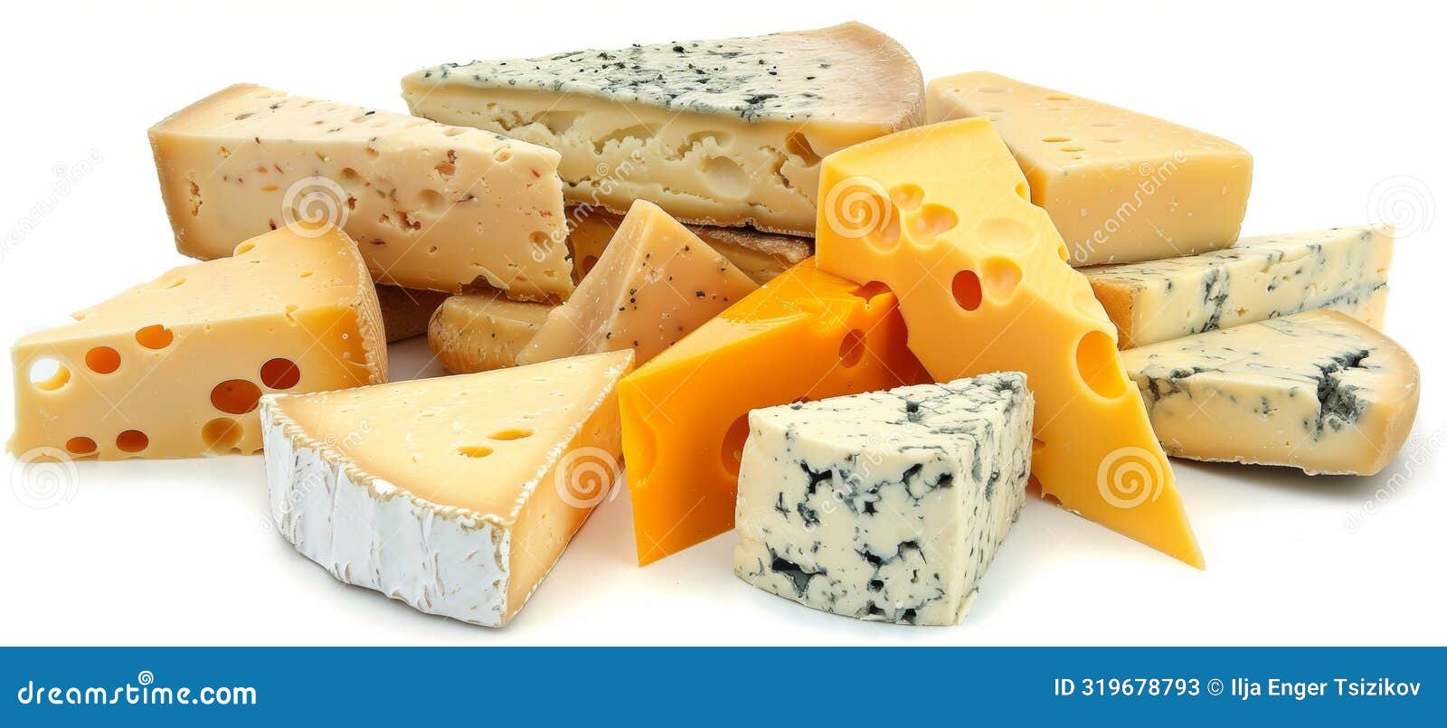 Assorted Cheese Types Stacked In A Variety Isolated On White Background ...