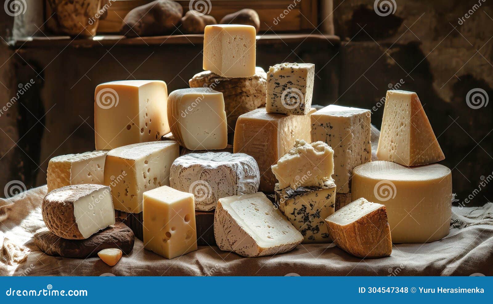 Assorted Cheese Varieties on Table Stock Illustration - Illustration of ...