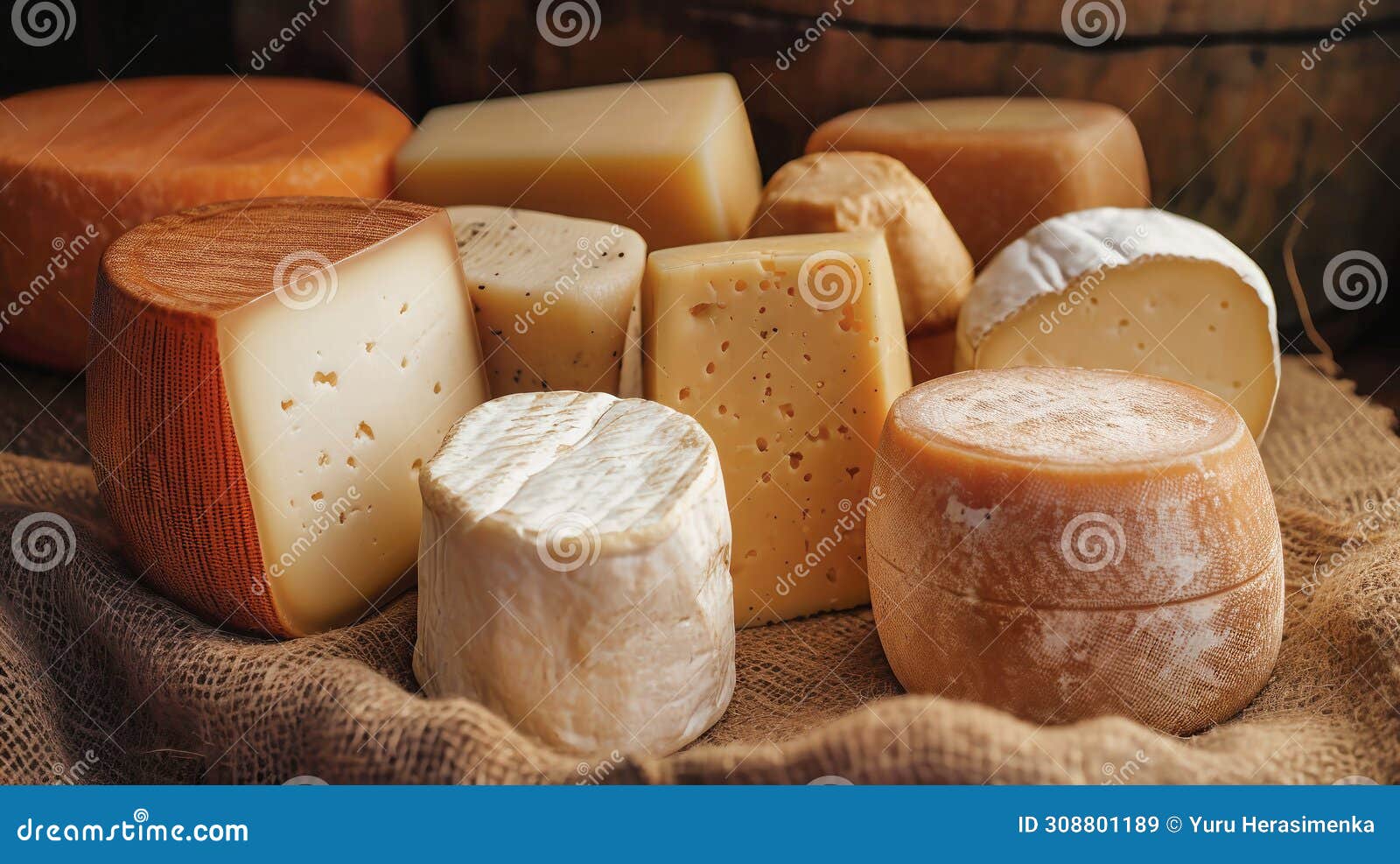 Assorted Cheese Varieties on Table Stock Illustration - Illustration of ...