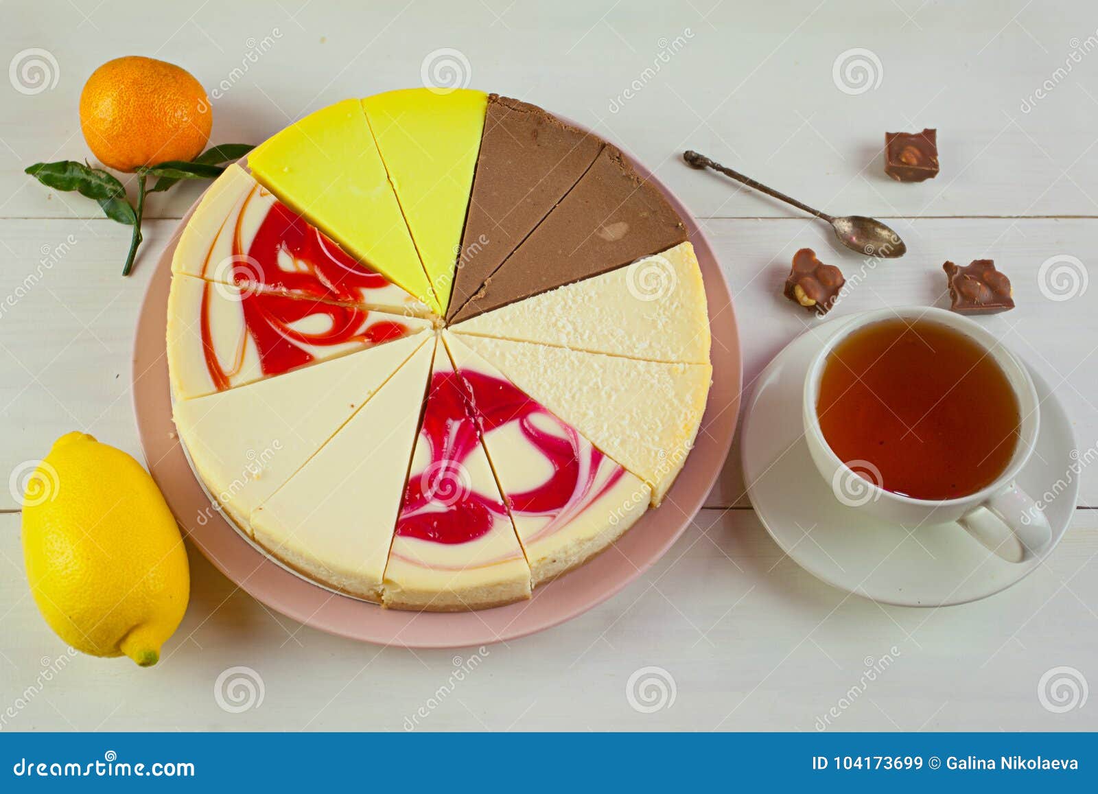 Assorted Cheesecake on Plate on White Table Stock Image - Image of ...