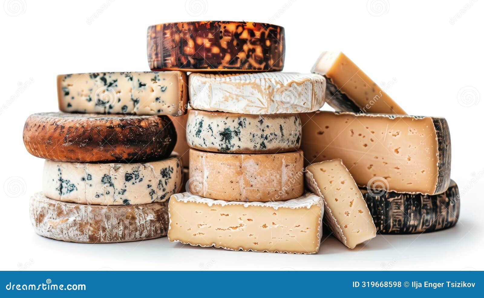 Assorted Cheeses Display of Different Types Isolated on White ...