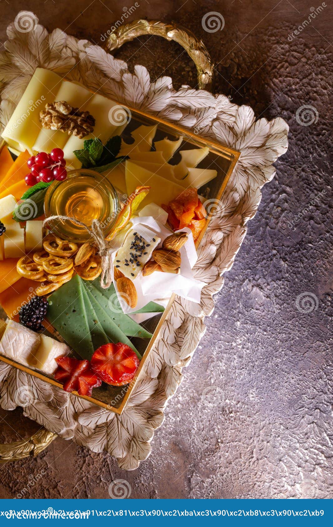 Assorted Cheeses on a Tray with Nuts and Honey Stock Image - Image of ...