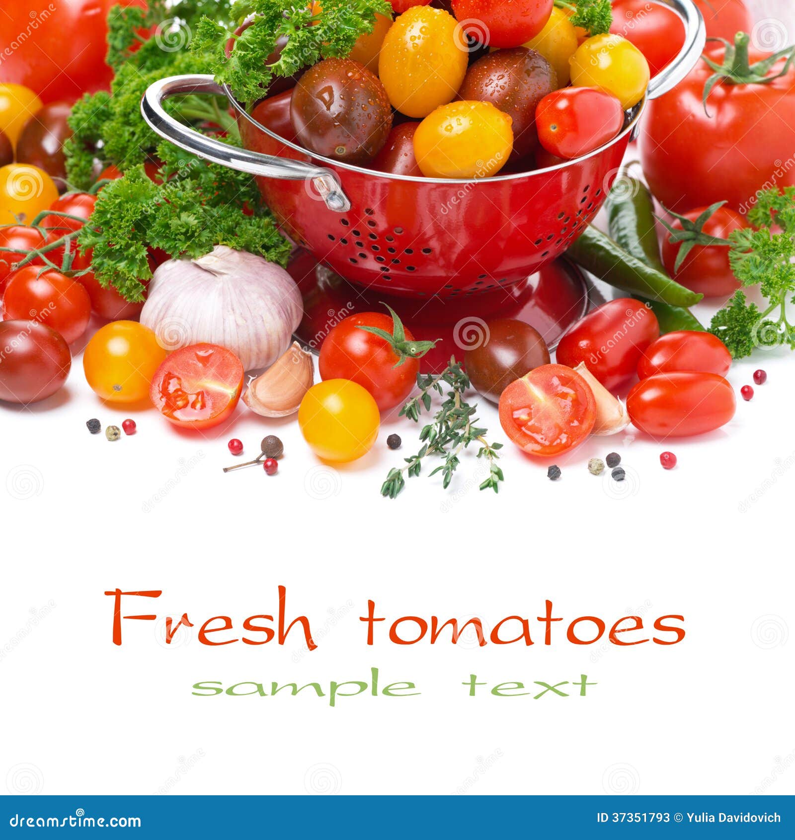 Assorted Cherry Tomatoes, Garlic, Spices and Herbs, Close-up Stock ...