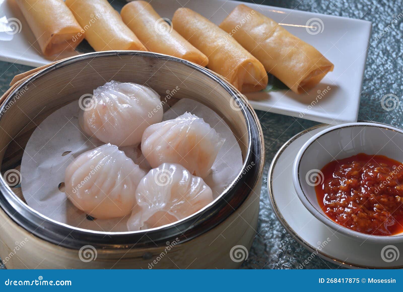 Steam Shrimp Dumpling Spring Roll Dim Sum Stock Image - Image of ...