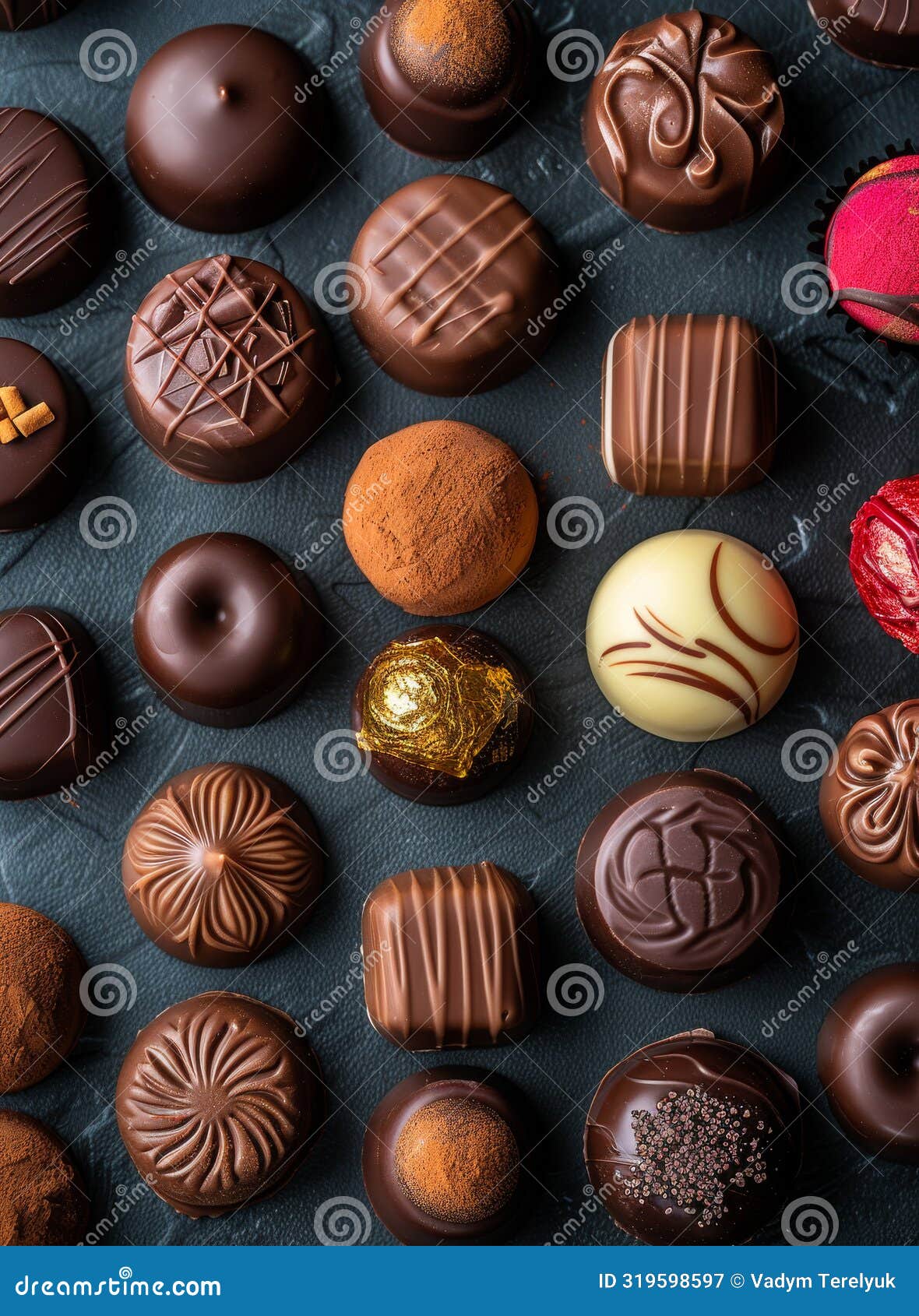 Assorted Chocolate Pralines on Dark Background Stock Image - Image of ...