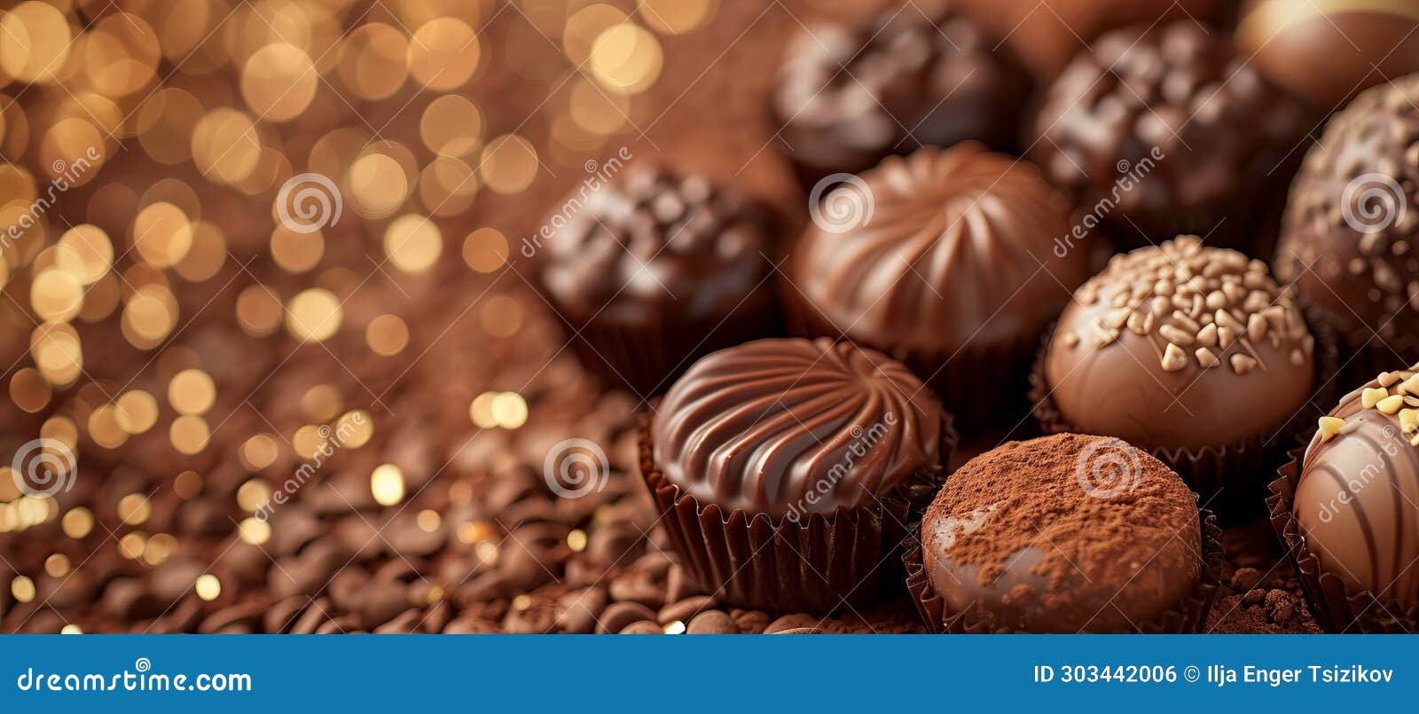 Assorted Chocolates on Blurred Bokeh Background Sweet Candy Treats with ...