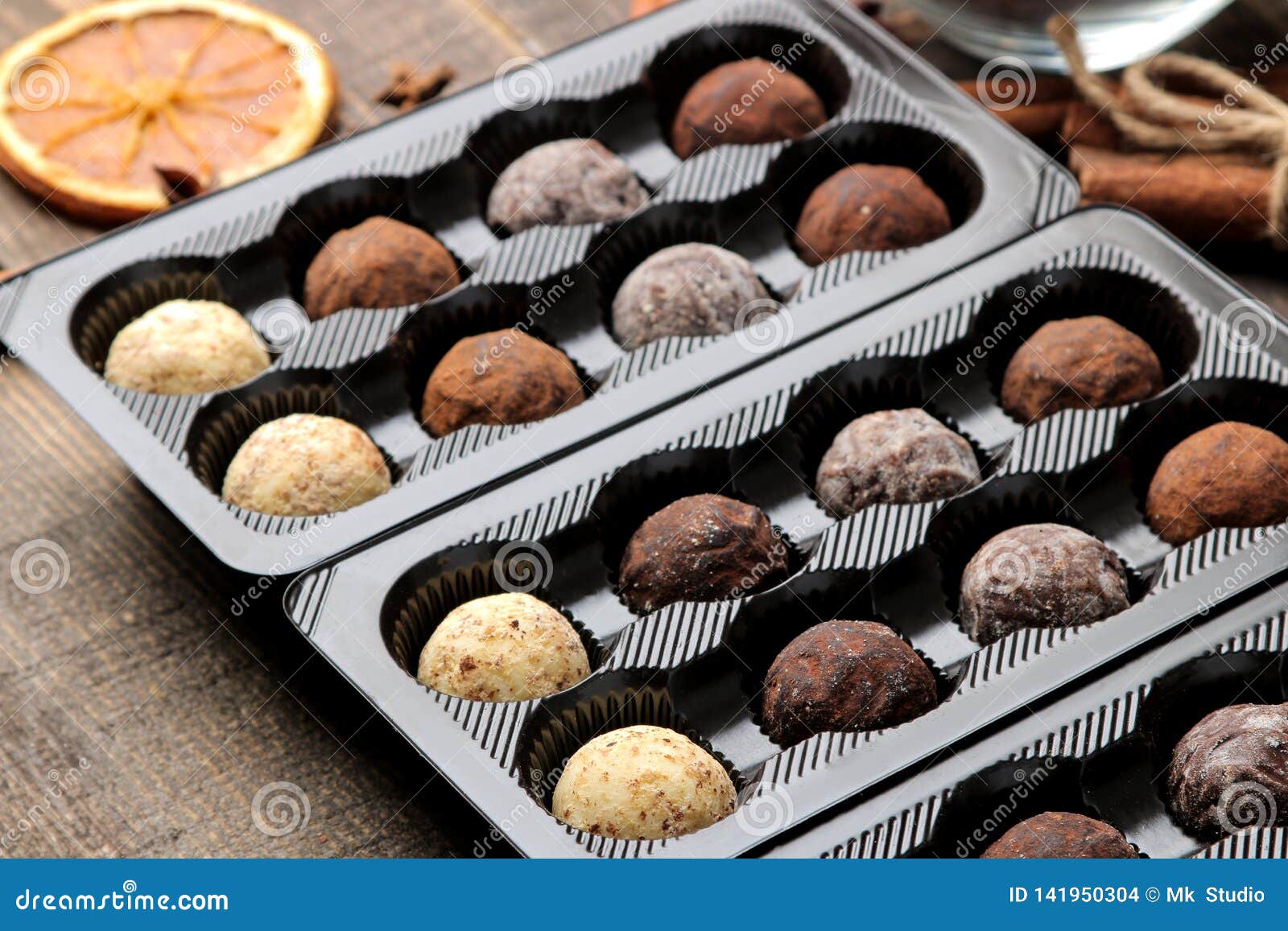 Assorted Chocolates. Candy Balls of Different Types of Chocolate in a ...