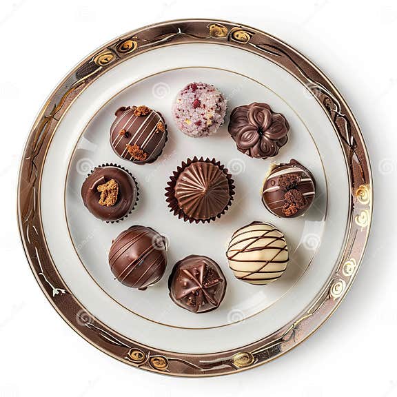 Assorted Chocolates on a Round Plate. Top View Stock Illustration ...