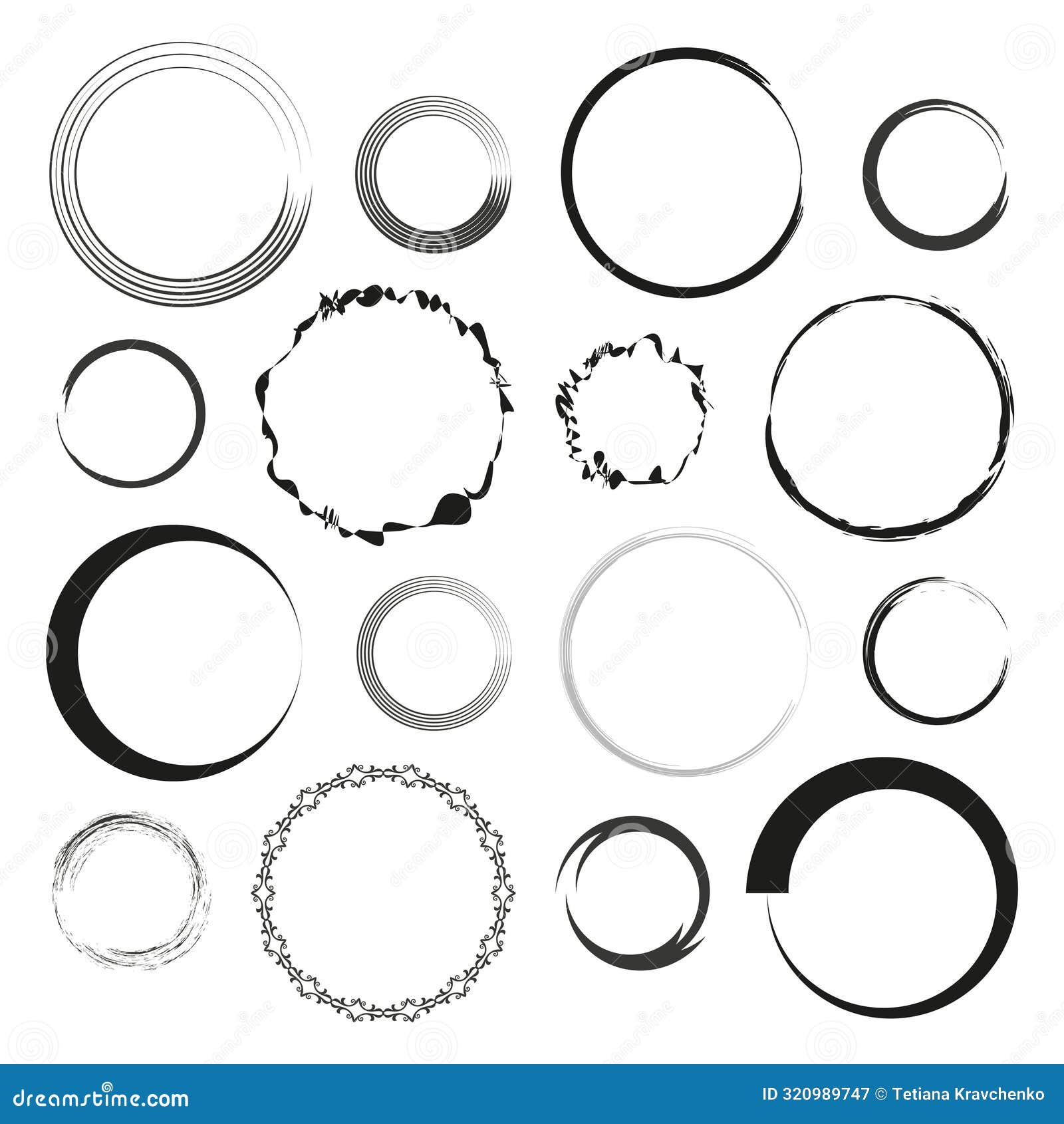 Assorted Circular Frames Collection. Black and White Rings. Vector ...