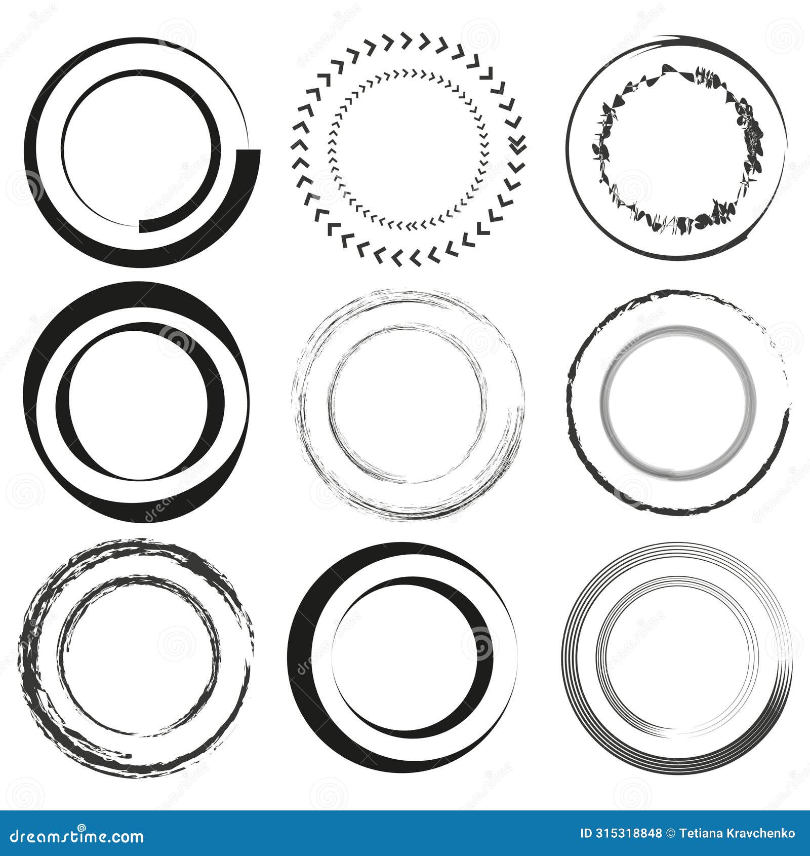 Assorted Circular Grunge Frames. Set of Abstract Round Borders ...