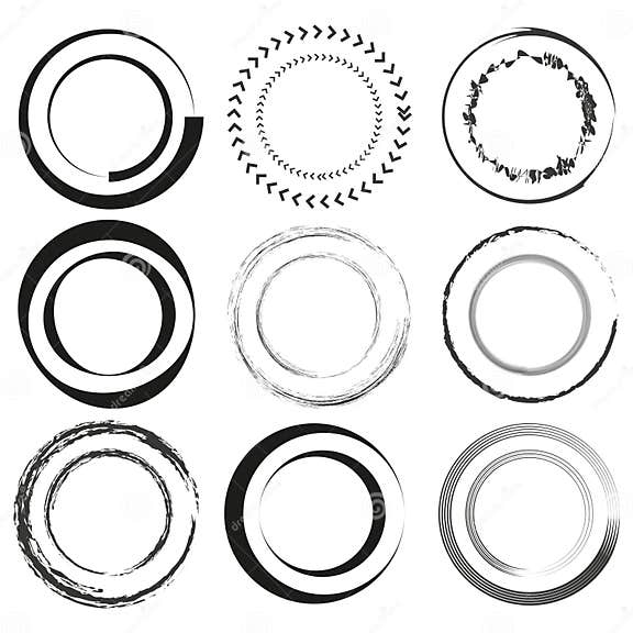 Assorted Circular Grunge Frames. Set of Abstract Round Borders ...