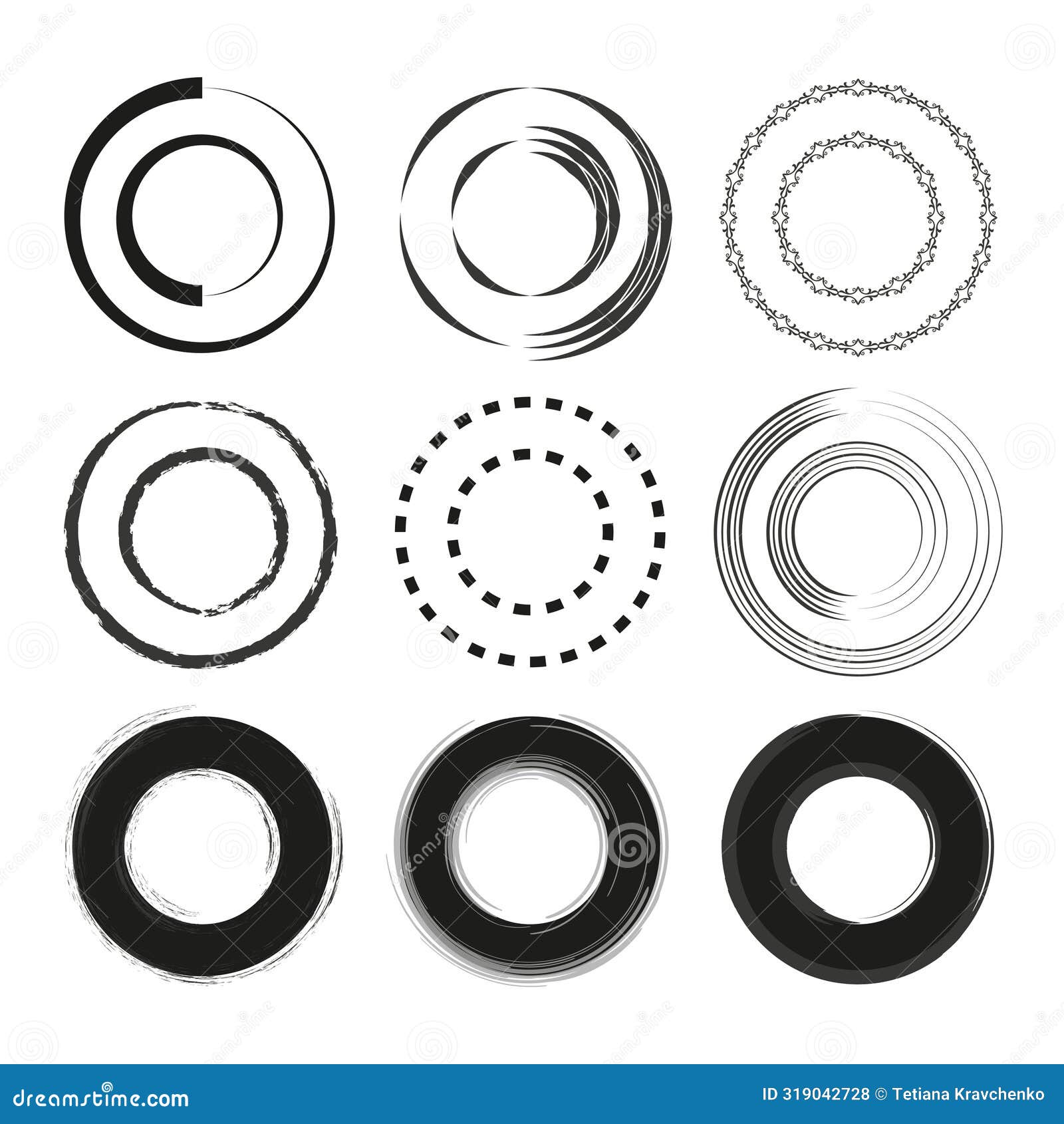 Assorted Circular Patterns Set. Black and White Vector Designs ...