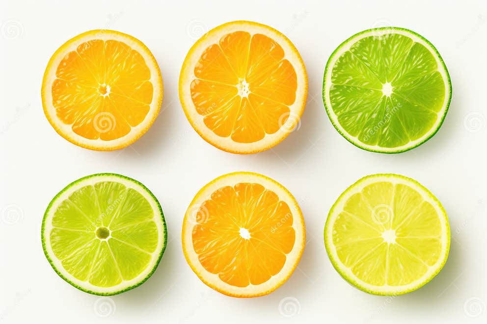 Assorted Citrus Slices on a White Background. Stock Illustration ...