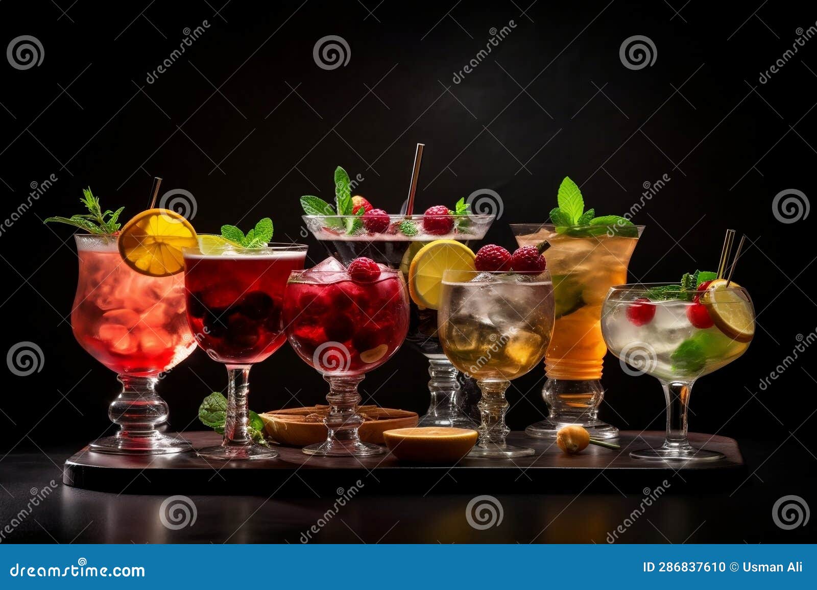 Assorted Cocktails on a Dark Background. AI Stock Illustration ...