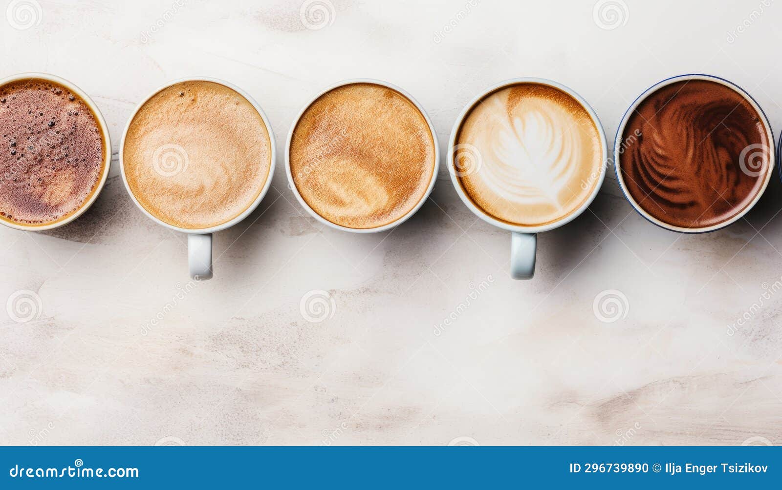 Assorted Coffee Mugs in Different Styles and Colors on White Stone ...