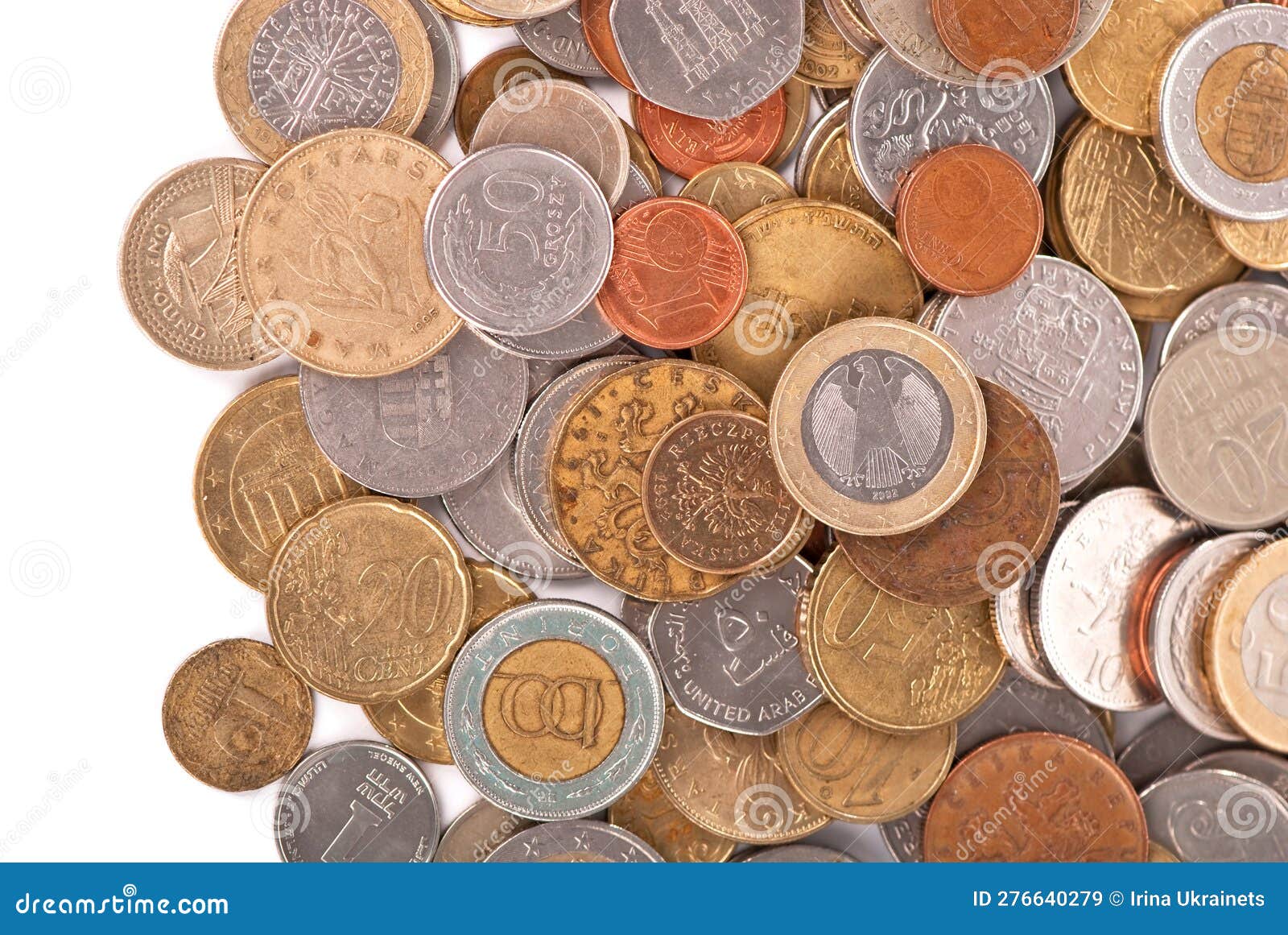 Assorted Coins from Different Countries Close Up Isolated on White ...