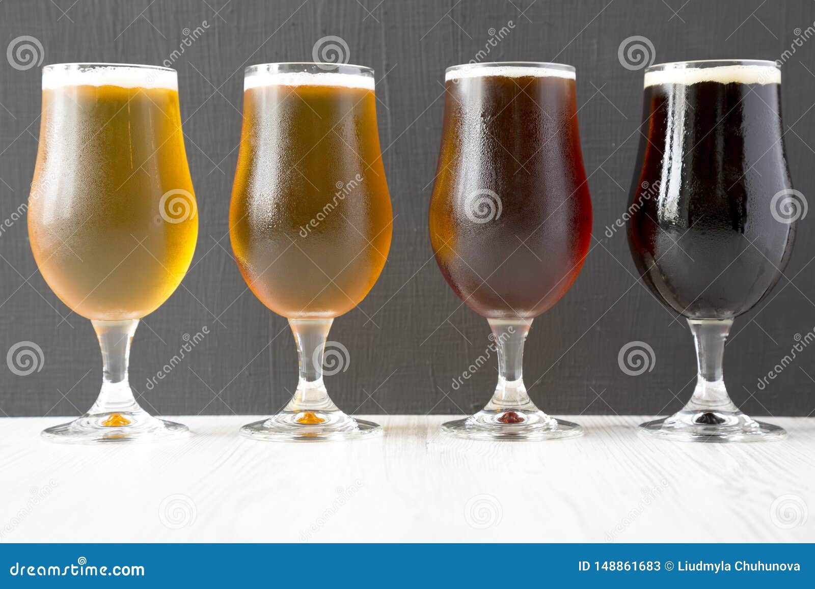 Assorted Cold Beer, Side View. Close-up Stock Image - Image of beer ...