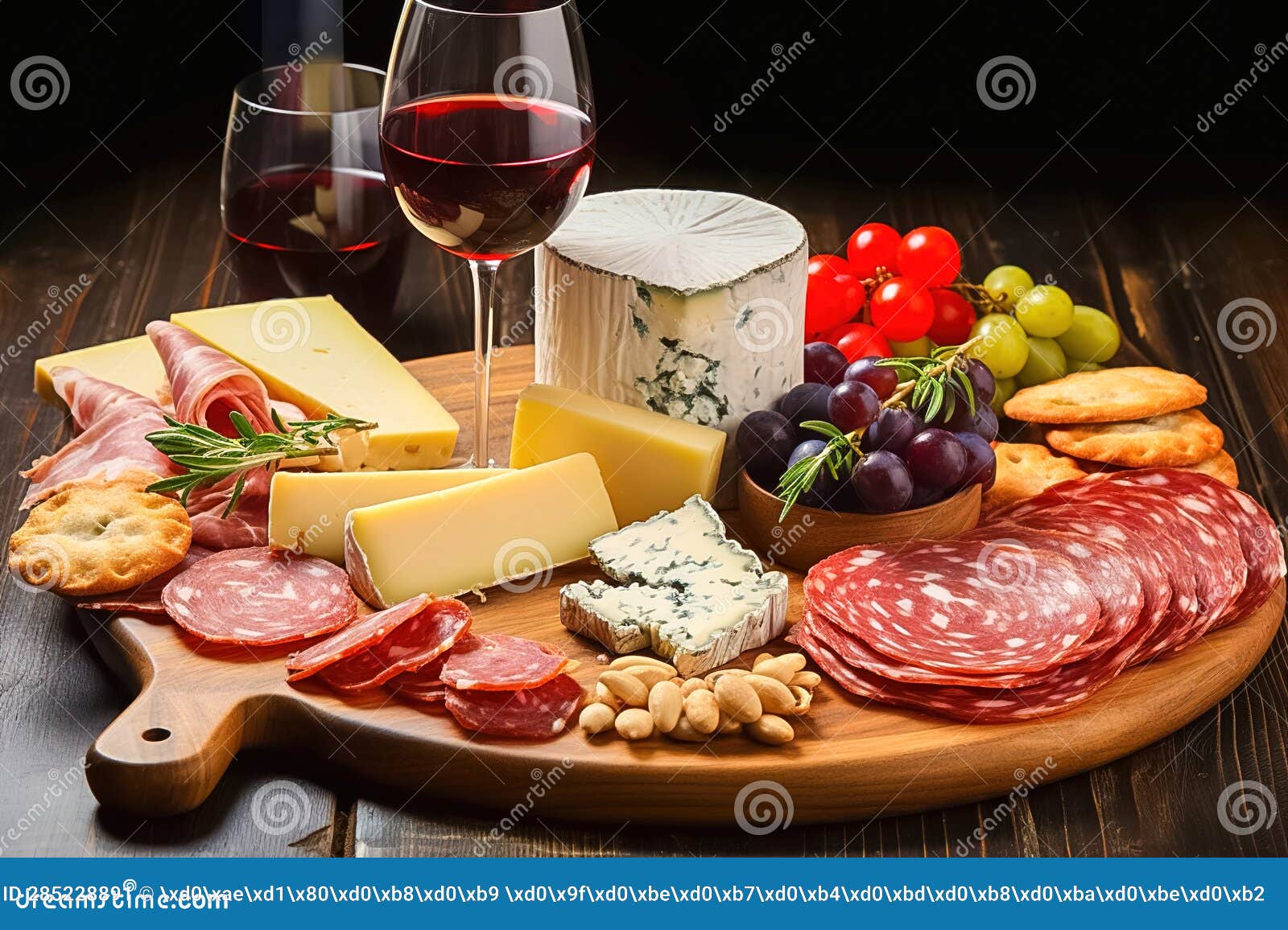 Assorted Cold Cuts with Ham, Salami, Cheese, and Wine. Stock Image ...
