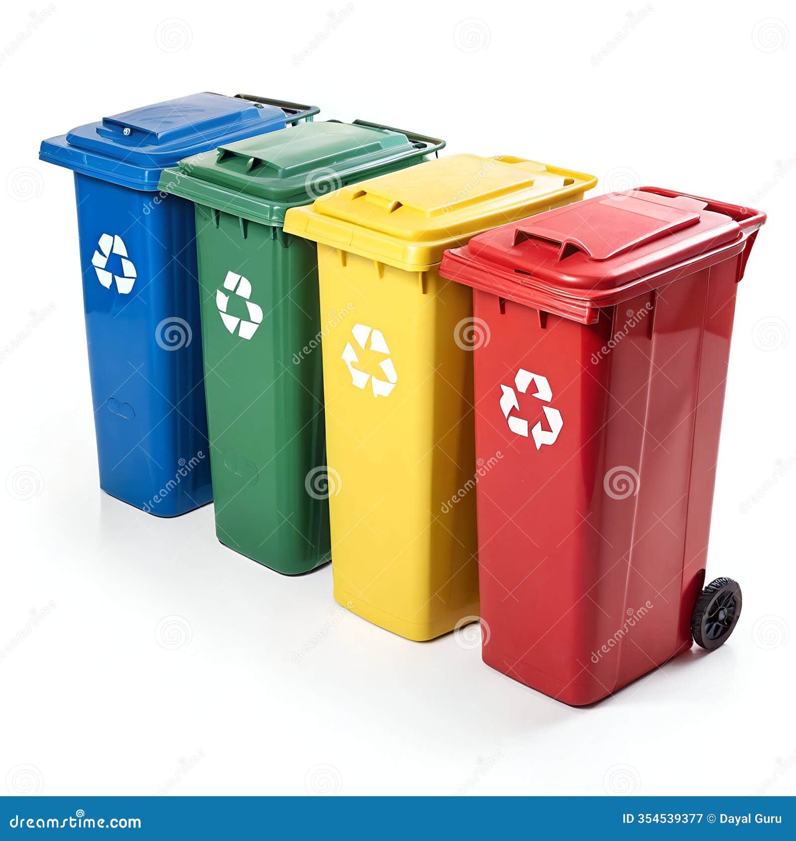 Assorted Colored Recycling Bins Isolated On White Background Stock ...
