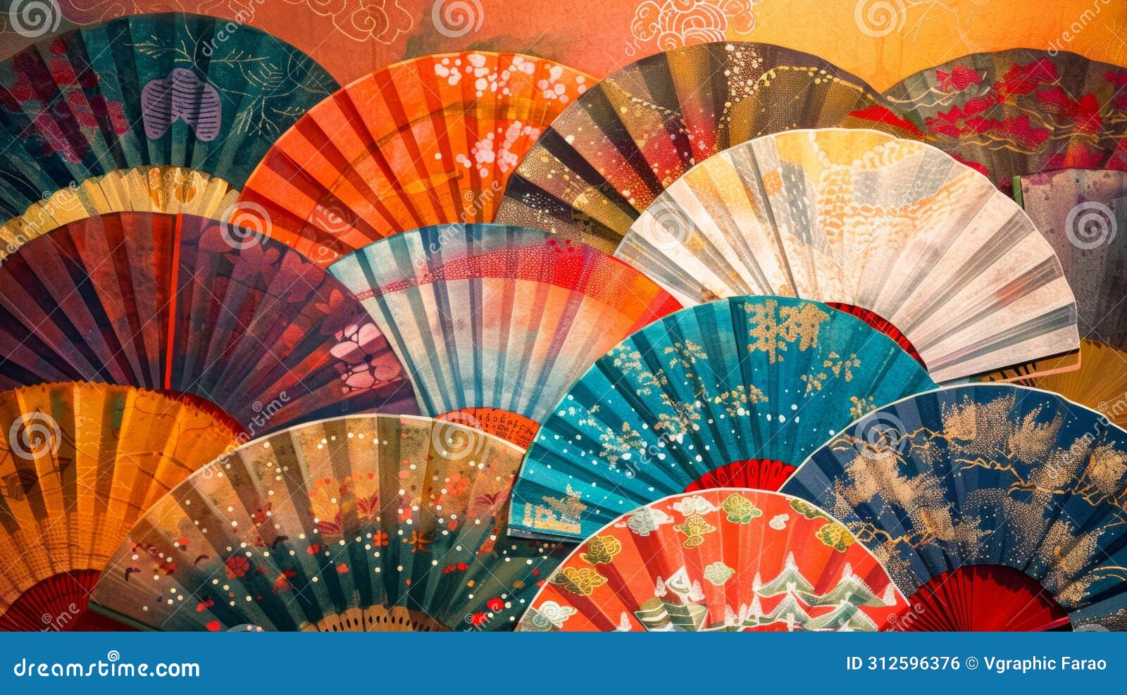 Assorted Colorful Japanese Fans Displayed Together Stock Photo - Image ...