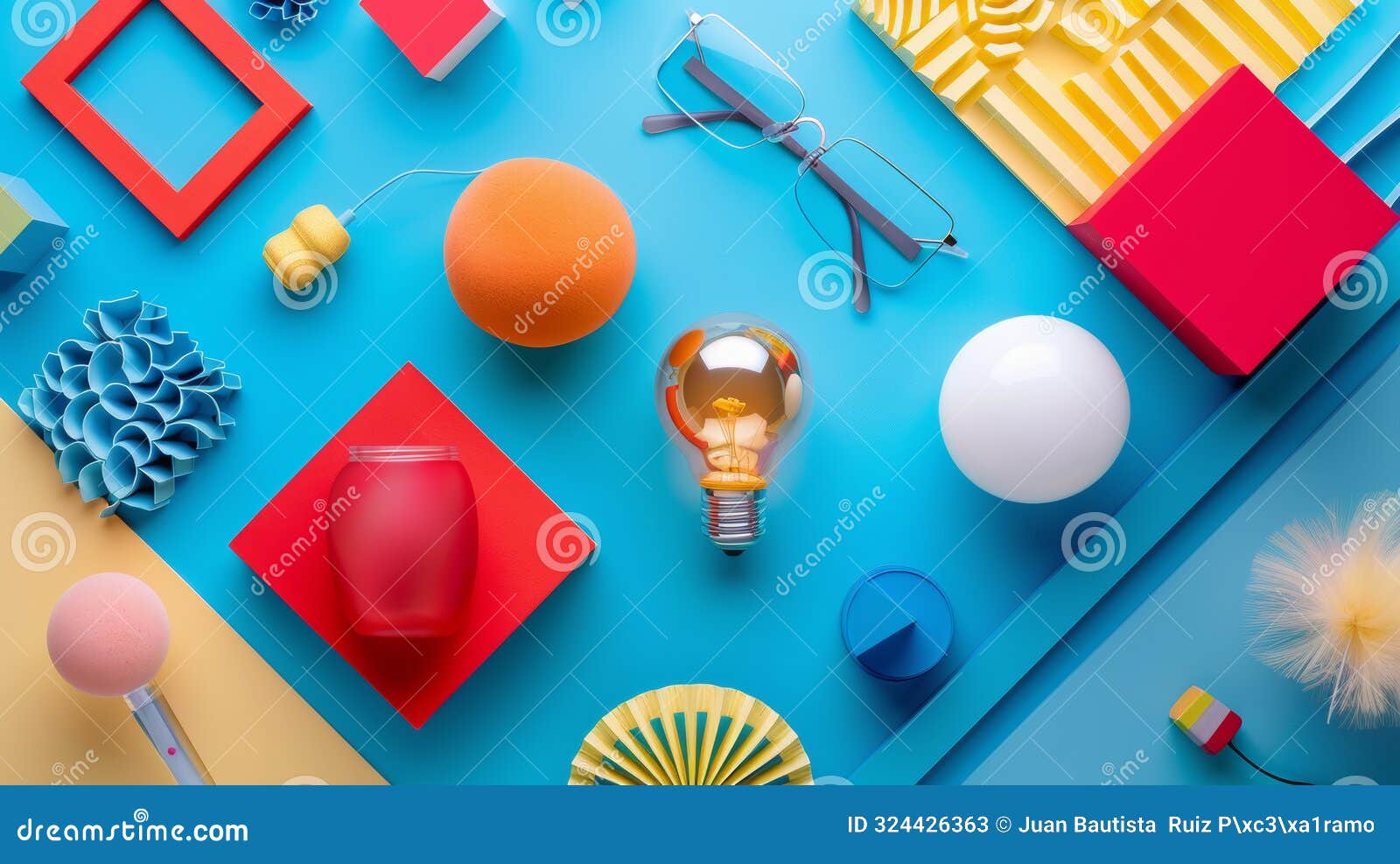 Assorted Colorful Objects on a Blue Background Stock Image - Image of ...