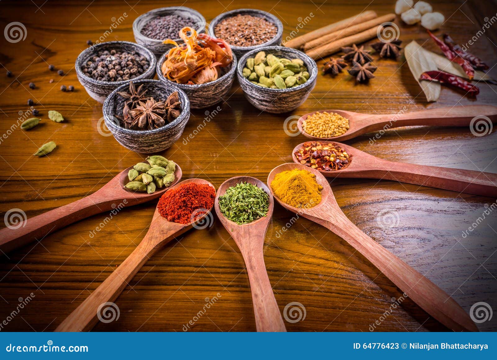 Assorted colorful spices stock image. Image of cardamon - 64776423