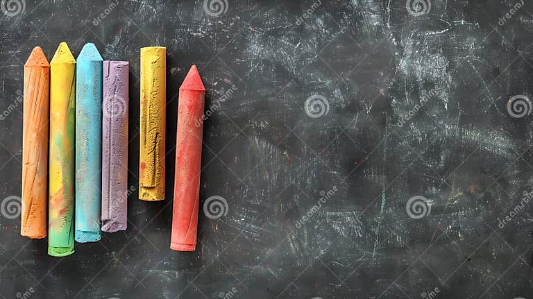 Assorted Colors of Chalks Lined Up on a Blackboard. Educational ...
