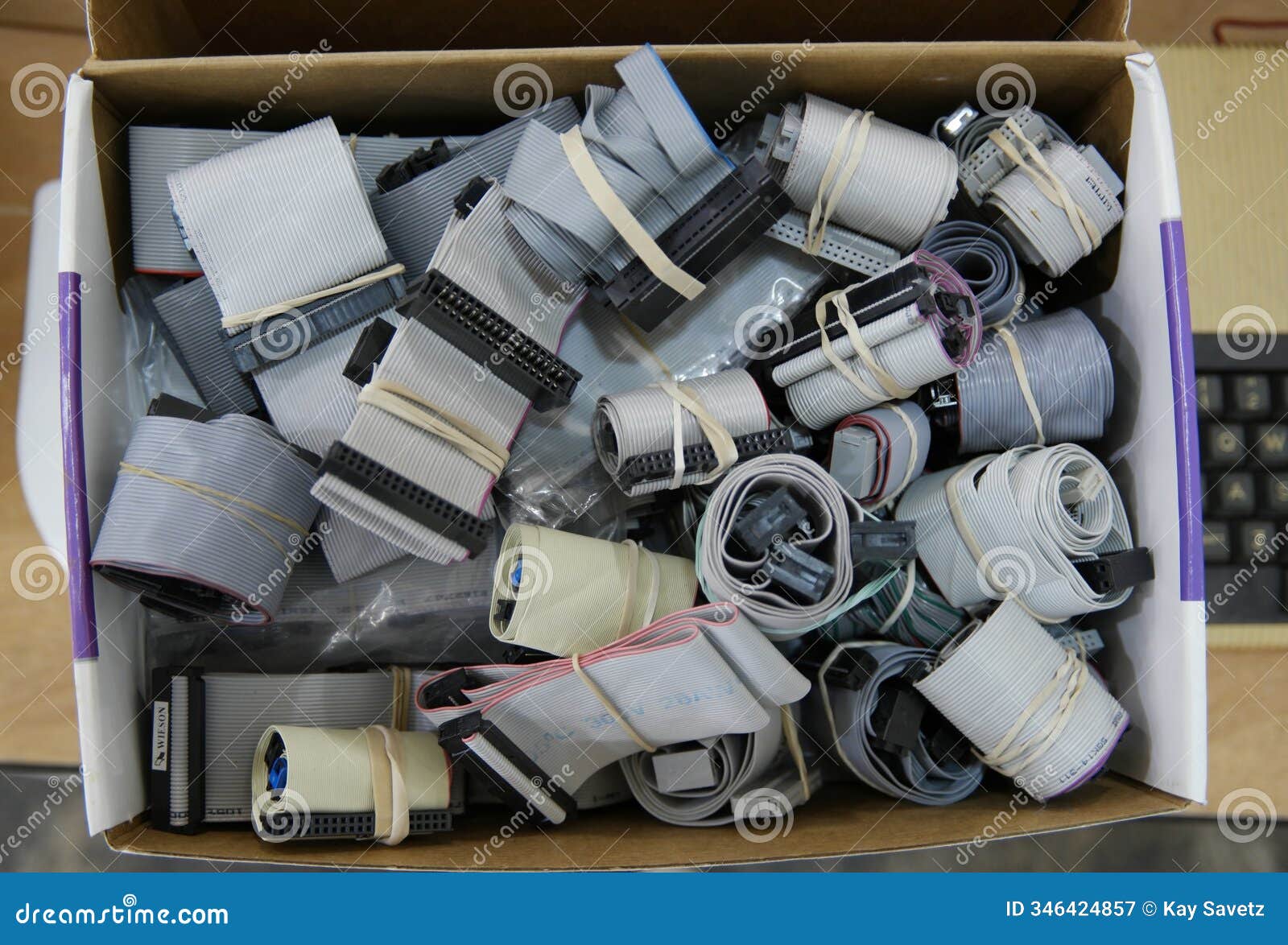 Assorted Computer Ribbon Cables in a Box Stock Image - Image of repair ...