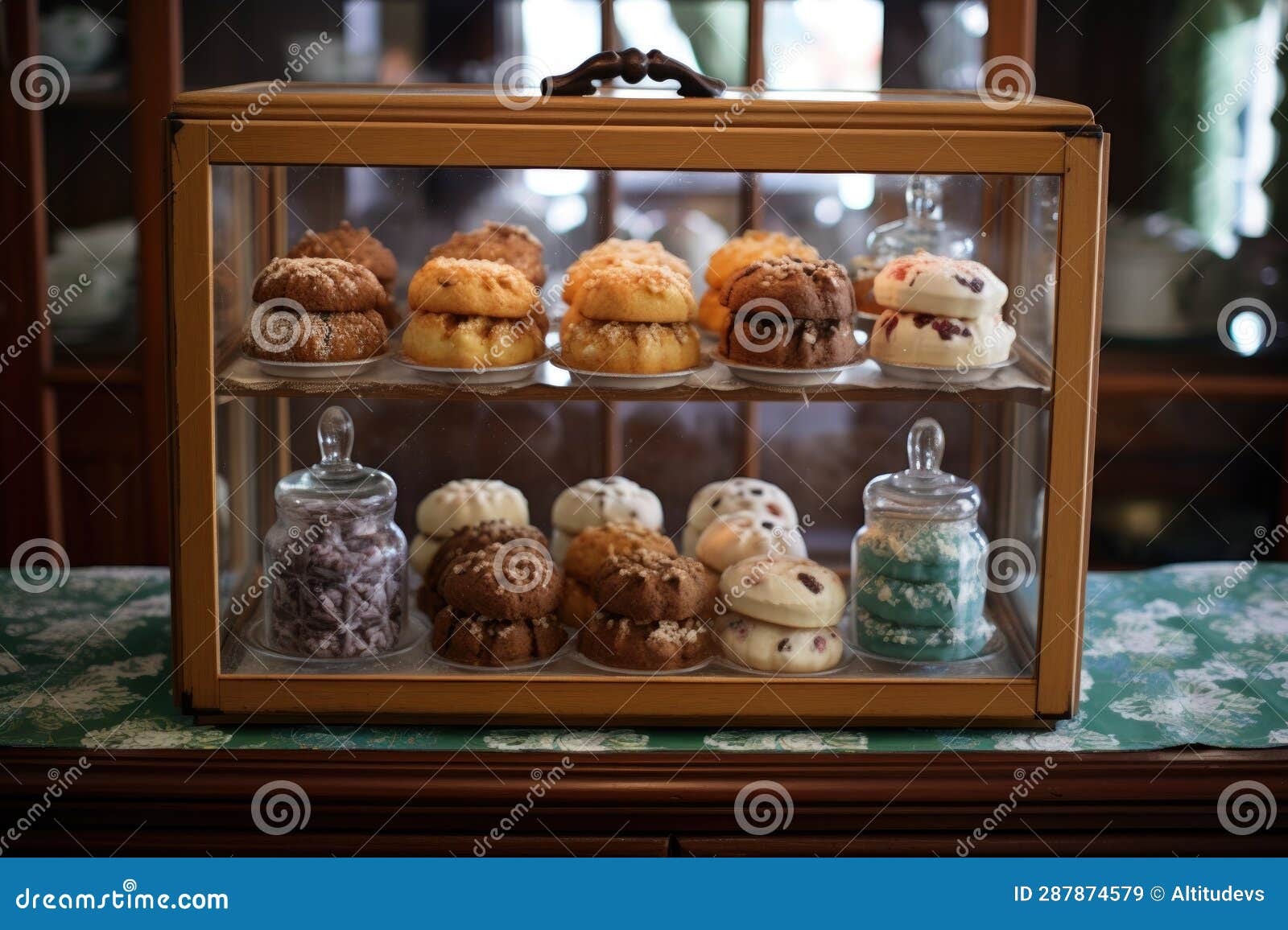 Assorted Cookies and Muffins in a Vintage Display Case Stock Image ...