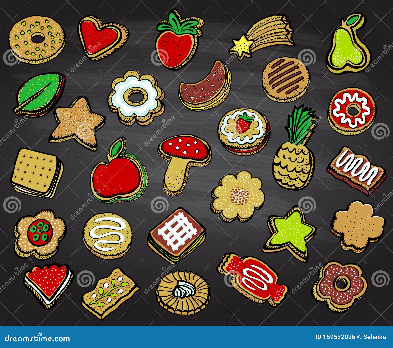Assorted Cookies Set on a Chalkboard Stock Vector - Illustration of ...