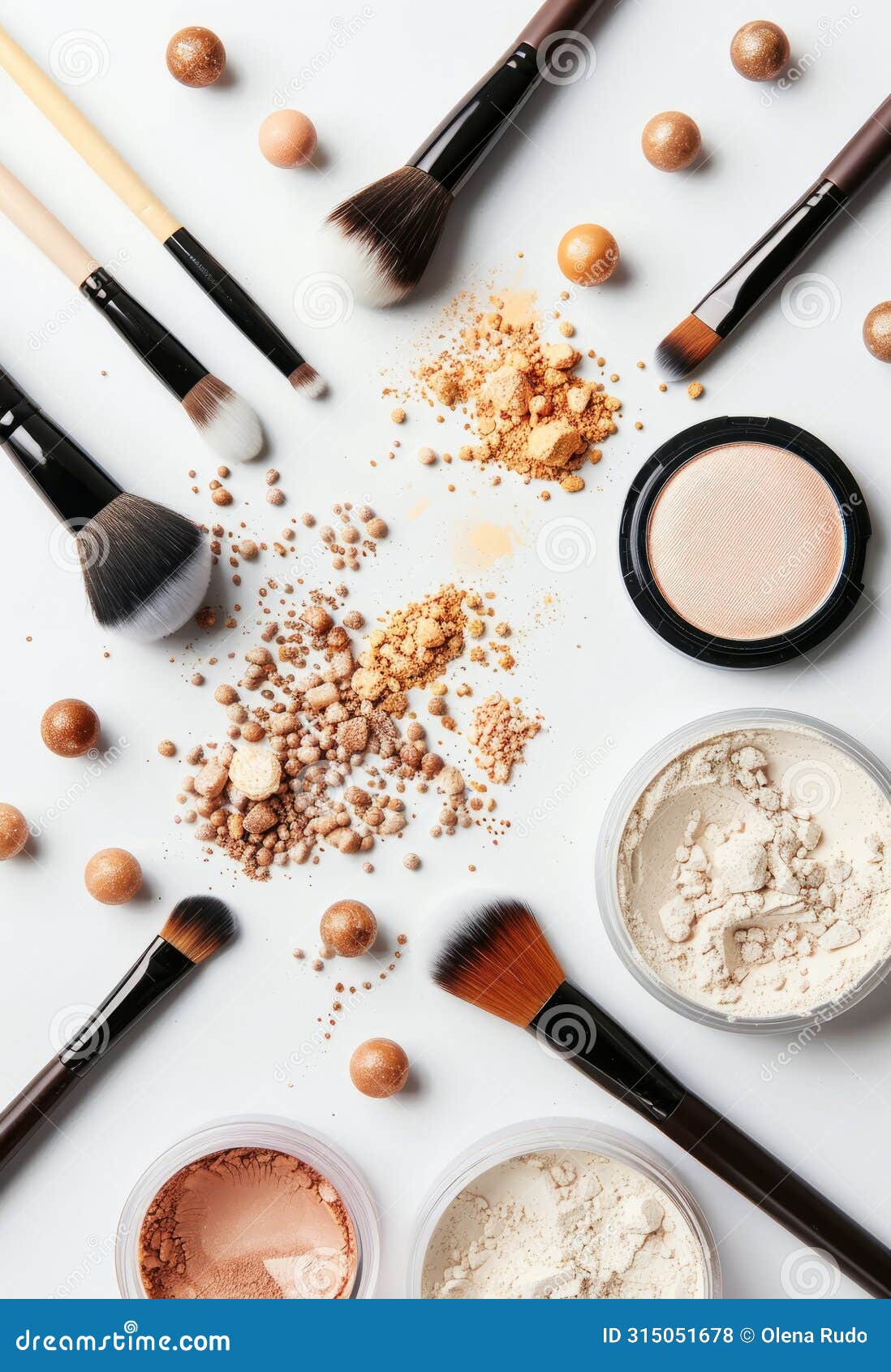 Assorted Cosmetics and Brushes Elegantly Displayed on a Pristine White ...