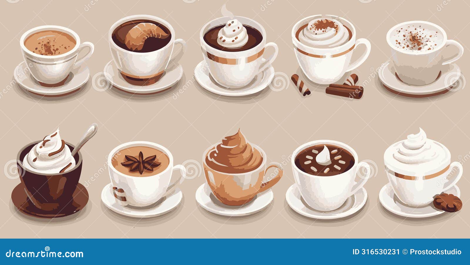 Assorted Cups of Different Kinds of Coffee Stock Image - Image of ...