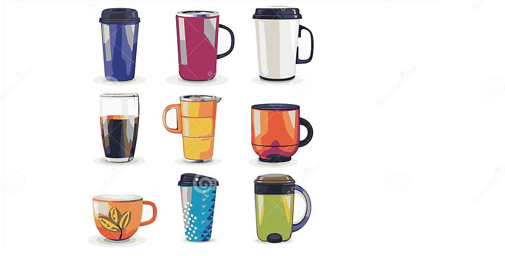 Group of Different Colored Cups with Lids Stock Photo - Image of ...