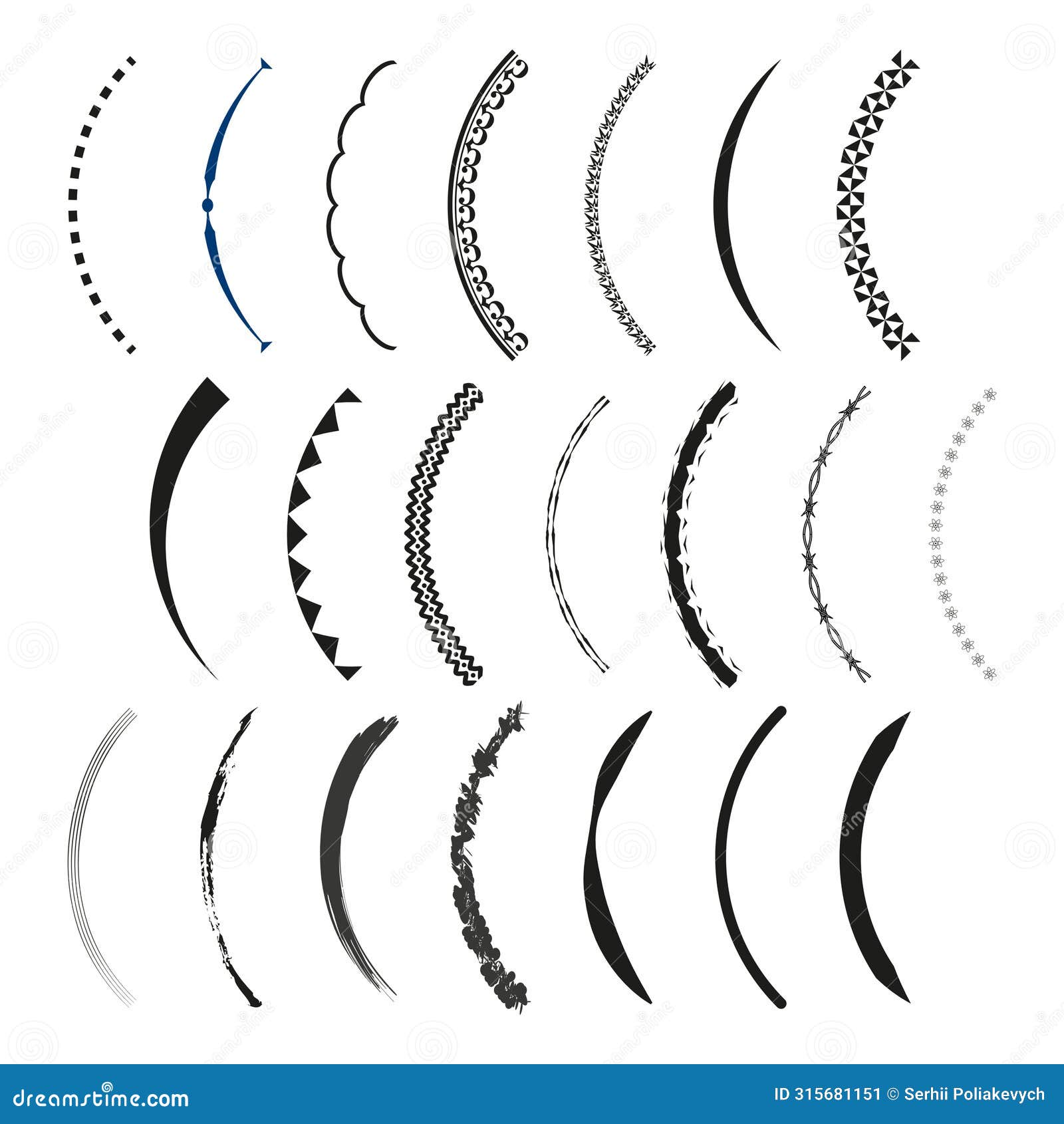 Assorted Arrows Set. Vector Collection. Curved Zigzag Lines. Direction ...