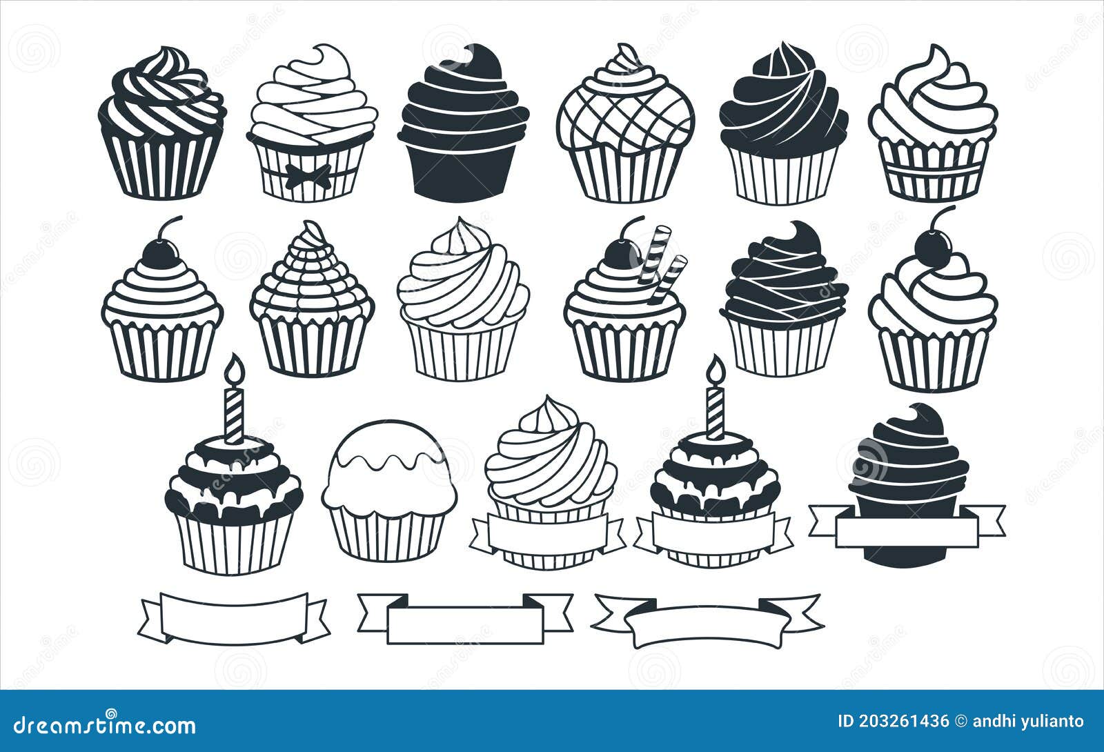 Assorted Cute Cupcake Vector Graphic Design Template Set for Sticker ...