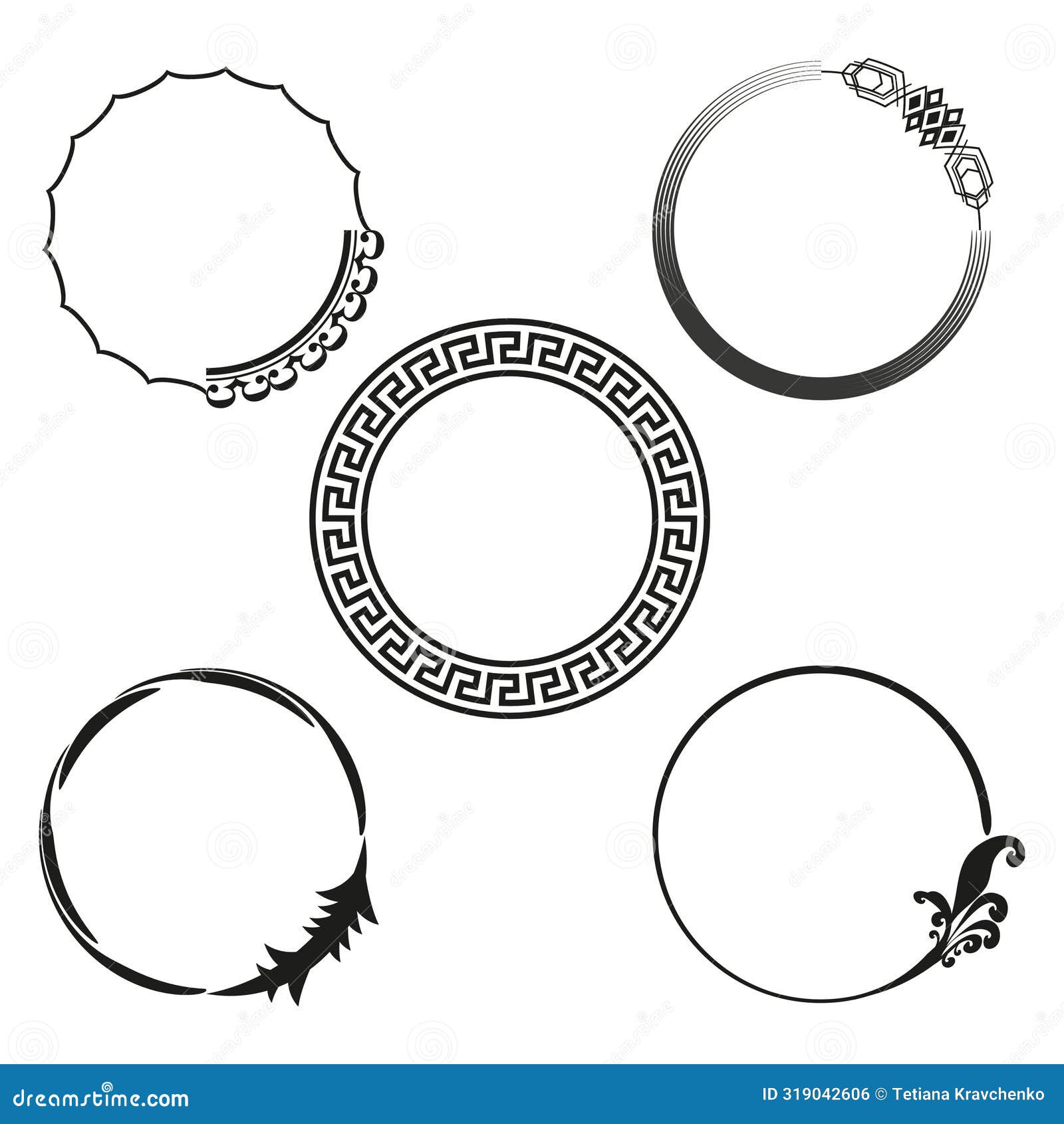 Assorted Decorative Frames Set. Black and White Circular Borders ...