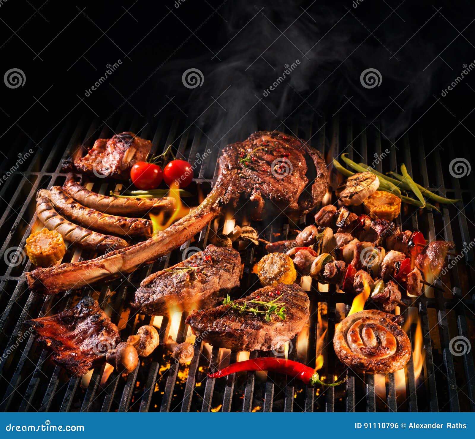 Assorted Delicious Grilled Meat on a Barbecue Stock Photo - Image of ...